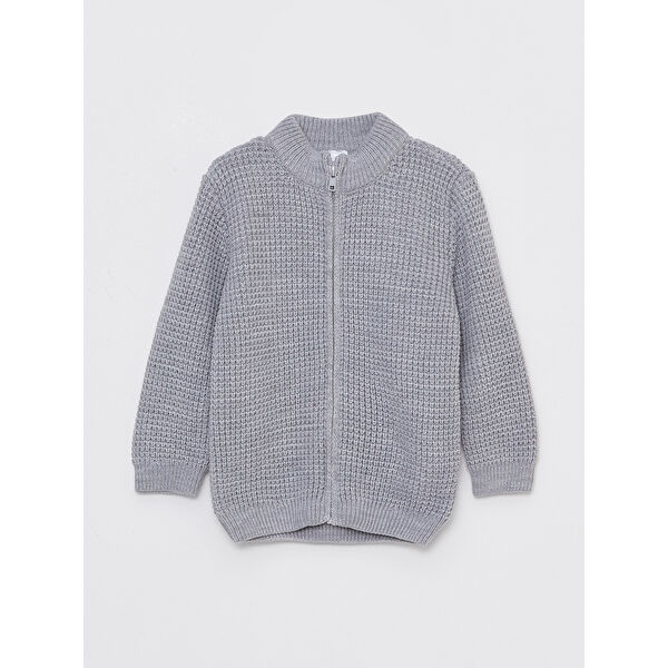 Dik Yaka Uzun Kollu Erkek Bebek Fermuarlı Triko Hırka