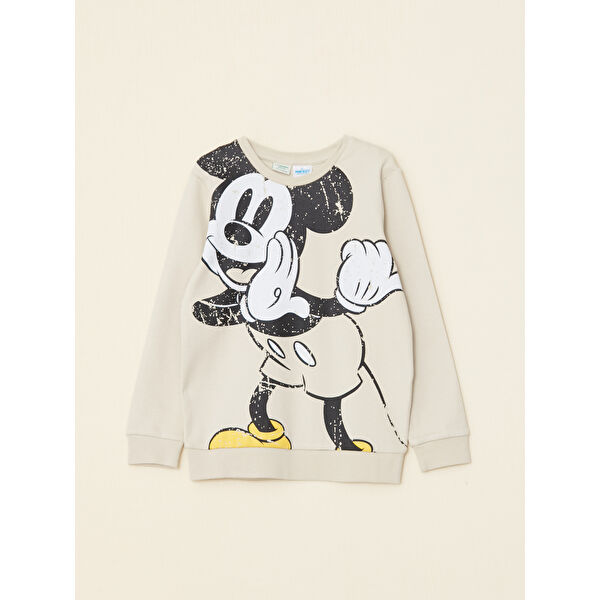 Bisiklet Yaka Mickey Mouse Baskılı Uzun Kollu Erkek Çocuk Tişört