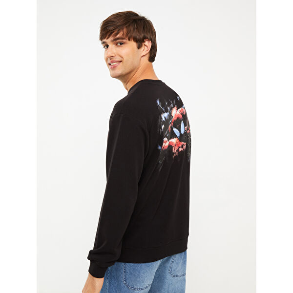 Bisiklet Yaka Uzun Kollu Spiderman Baskılı Erkek Sweatshirt