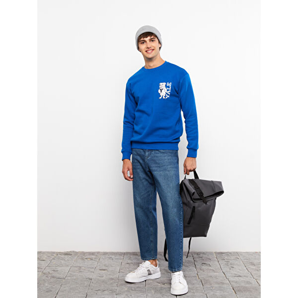 Bisiklet Yaka Uzun Kollu Yale University Baskılı Erkek Sweatshirt Bisiklet Yaka Uzun Kollu Yale University Baskılı Erkek Sweatshirt