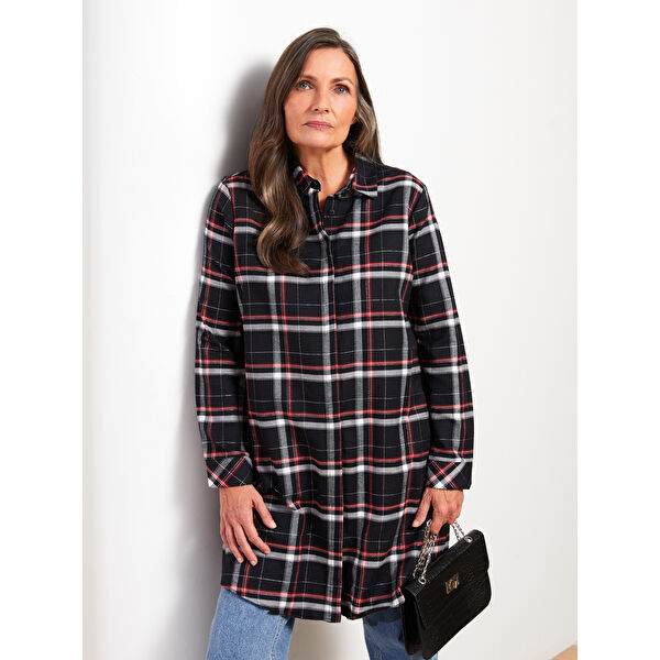 Gömlek Yaka Ekose Uzun Kollu Kadın Tunik Gömlek Yaka Ekose Uzun Kollu Kadın Tunik