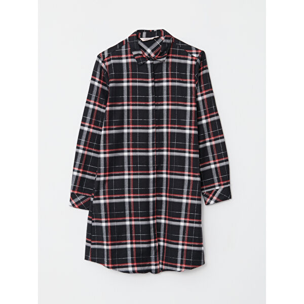 Gömlek Yaka Ekose Uzun Kollu Kadın Tunik