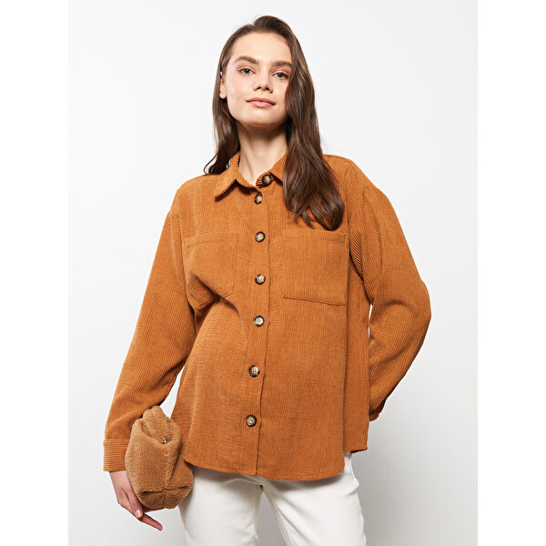 Düz Uzun Kollu Kadife Hamile Gömlek Ceket