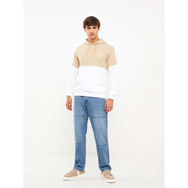 Kapüşonlu Uzun Kollu Renk Bloklu Erkek Sweatshirt