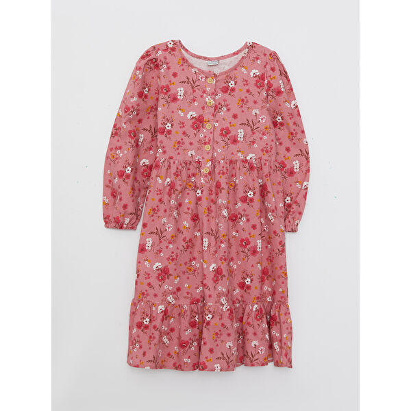 Bisiklet Yaka Baskılı Uzun Kollu Kız Çocuk Elbise Bisiklet Yaka Baskılı Uzun Kollu Kız Çocuk Elbise