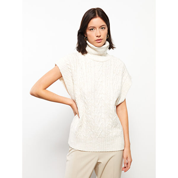 Balıkçı Yaka Kendinden Desenli Kadın Triko Süveter