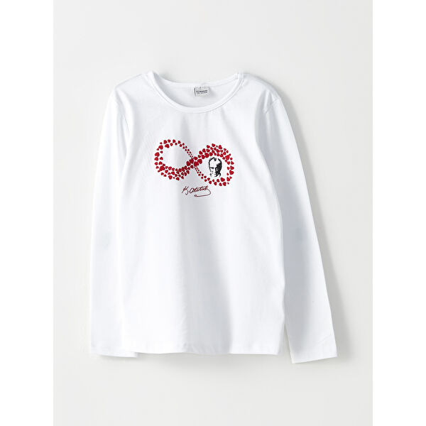 Bisiklet Yaka Atatürk Baskılı Uzun Kollu Pamuklu Kız Çocuk Tişört Bisiklet Yaka Atatürk Baskılı Uzun Kollu Pamuklu Kız Çocuk Tişört