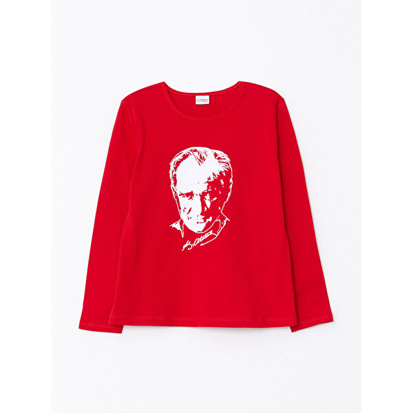 Bisiklet Yaka Atatürk Baskılı Uzun Kollu Pamuklu Kız Çocuk Tişört Bisiklet Yaka Atatürk Baskılı Uzun Kollu Pamuklu Kız Çocuk Tişört