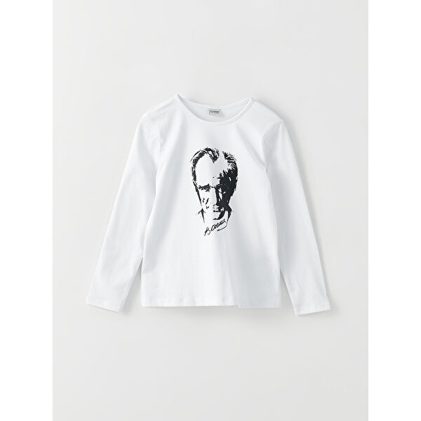 Bisiklet Yaka Atatürk Baskılı Uzun Kollu Pamuklu Kız Çocuk Tişört Bisiklet Yaka Atatürk Baskılı Uzun Kollu Pamuklu Kız Çocuk Tişört