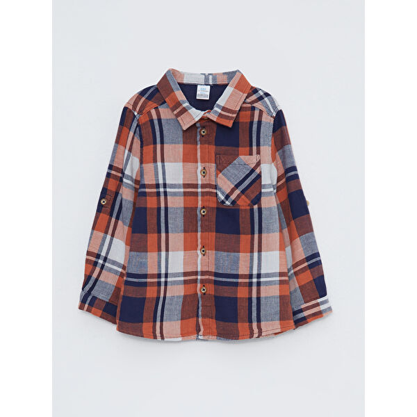 Uzun Kollu Ekose Desenli Pamuklu Erkek Bebek Gömlek