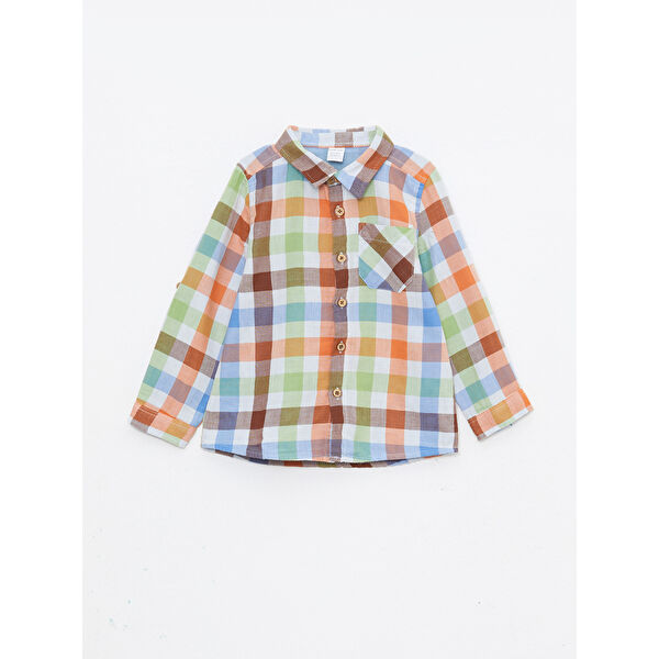 Uzun Kollu Ekose Desenli Pamuklu Erkek Bebek Gömlek