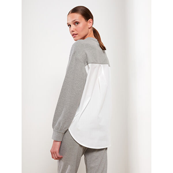 Bisiklet Yaka Düz Uzun Kollu Pike Kadın Sweatshirt