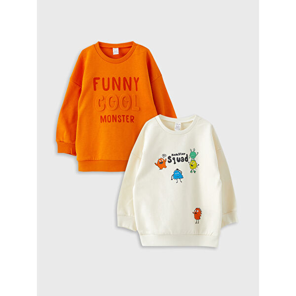 Bisiklet Yaka Uzun Kollu Baskılı Erkek Bebek Sweatshirt 2'li Bisiklet Yaka Uzun Kollu Baskılı Erkek Bebek Sweatshirt 2'li