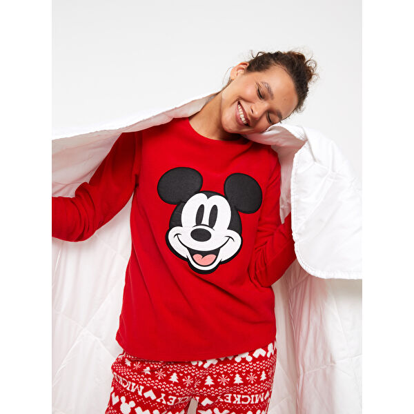 Bisiklet Yaka Mickey Mouse Baskılı Uzun Kollu Polar Kadın Pijama Takımı Bisiklet Yaka Mickey Mouse Baskılı Uzun Kollu Polar Kadın Pijama Takımı