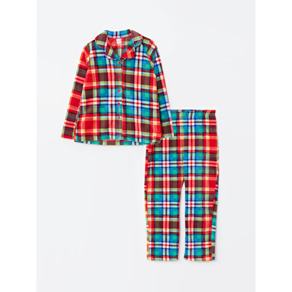 Gömlek Yaka Ekose Uzun Kollu Polar Kız Çocuk Pijama Takımı Gömlek Yaka Ekose Uzun Kollu Polar Kız Çocuk Pijama Takımı