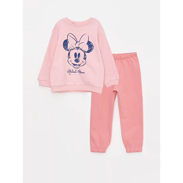Bisiklet Yaka Uzun Kollu Minnie Mouse Baskılı Kız Bebek Sweatshirt ve Pantolon 2'li Takım Bisiklet Yaka Uzun Kollu Minnie Mouse Baskılı Kız Bebek Sweatshirt ve Pantolon 2'li Takım