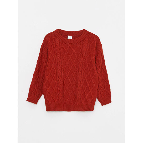 Bisiklet Yaka Uzun Kollu Kendinden Desenli Erkek Bebek Triko Kazak