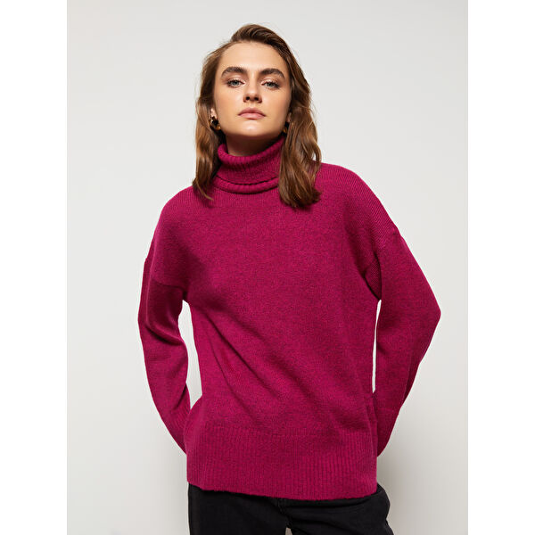 Balıkçı Yaka Düz Uzun Kollu Kadın Triko Kazak