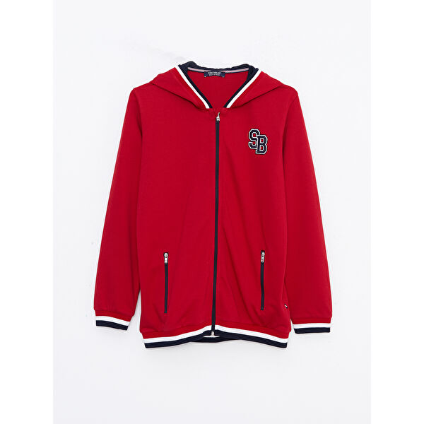Kapüşonlu Nakış Detaylı Uzun Kollu Erkek Çocuk Fermuarlı Sweatshirt