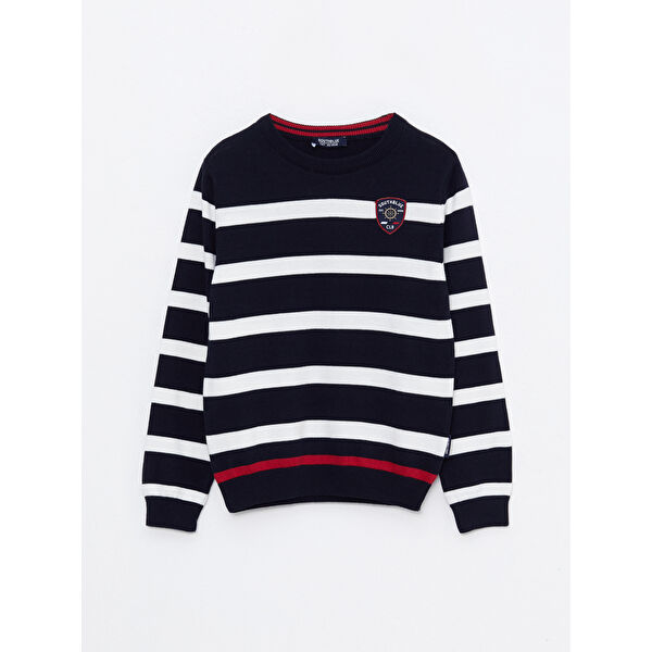 Bisiklet Yaka Çizgili Uzun Kollu Erkek Çocuk Triko Kazak