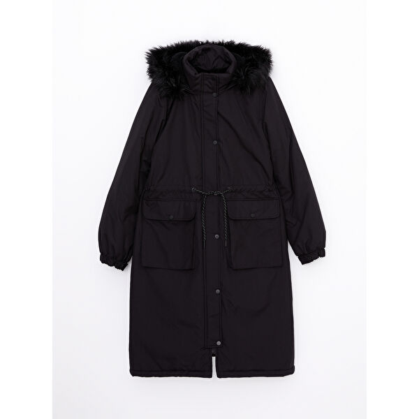 Kapüşonlu Düz Uzun Kollu Kadın Parka Kapüşonlu Düz Uzun Kollu Kadın Parka