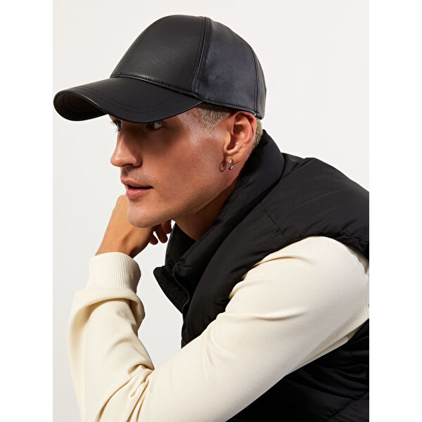 Deri Görünümlü Erkek Kep Şapka