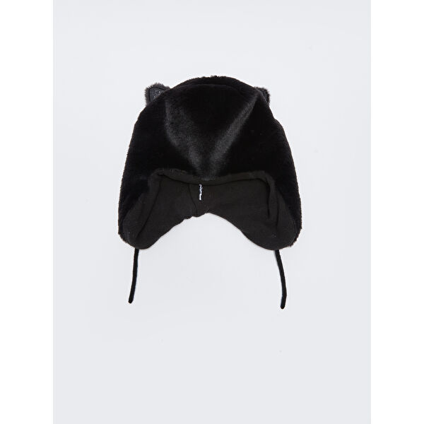 3D Aplike Detaylı Pelüş Kız Çocuk Kar Şapkası