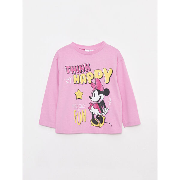 Bisiklet Yaka Mickey Mouse Baskılı Uzun Kollu Kız Bebek Tişört Bisiklet Yaka Mickey Mouse Baskılı Uzun Kollu Kız Bebek Tişört