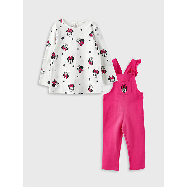 Bisiklet Yaka Uzun Kollu Minnie Mouse Baskılı Kız Bebek Tişört ve Salopet 2'li Takım Bisiklet Yaka Uzun Kollu Minnie Mouse Baskılı Kız Bebek Tişört ve Salopet 2'li Takım