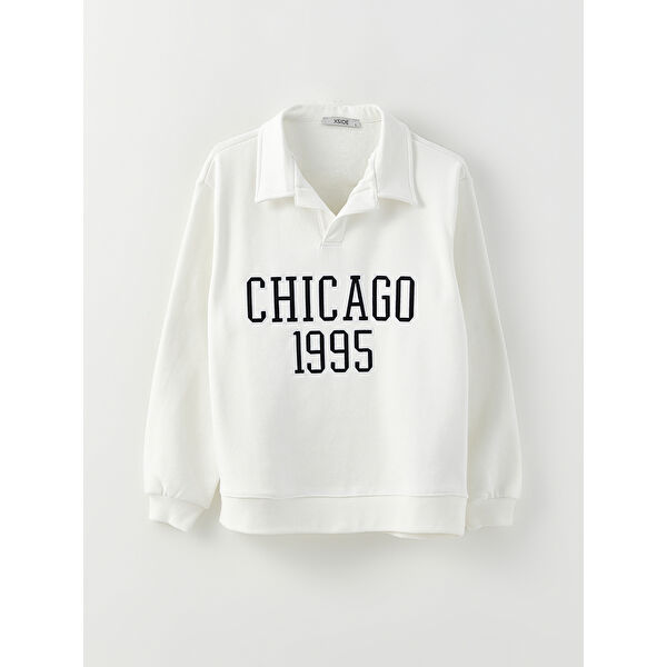 Polo Yaka Nakışlı Uzun Kollu Kadın Sweatshirt