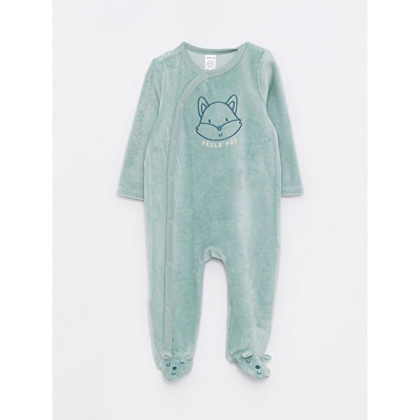 Bisiklet Yaka Uzun Kollu Nakış Detaylı Erkek Bebek Kadife Tulum