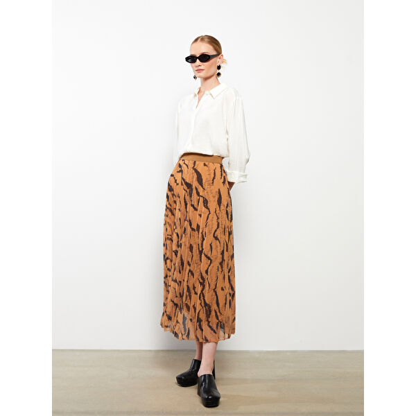 Beli Lastikli Desenli Şifon Kadın Pileli Etek Beli Lastikli Desenli Şifon Kadın Pileli Etek