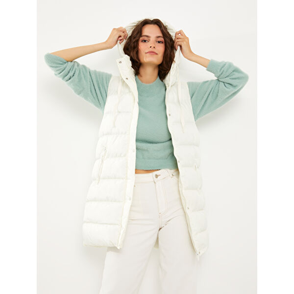 Kapüşonlu Kapitone Desenli Kadın Şişme Yelek Kapüşonlu Kapitone Desenli Kadın Şişme Yelek