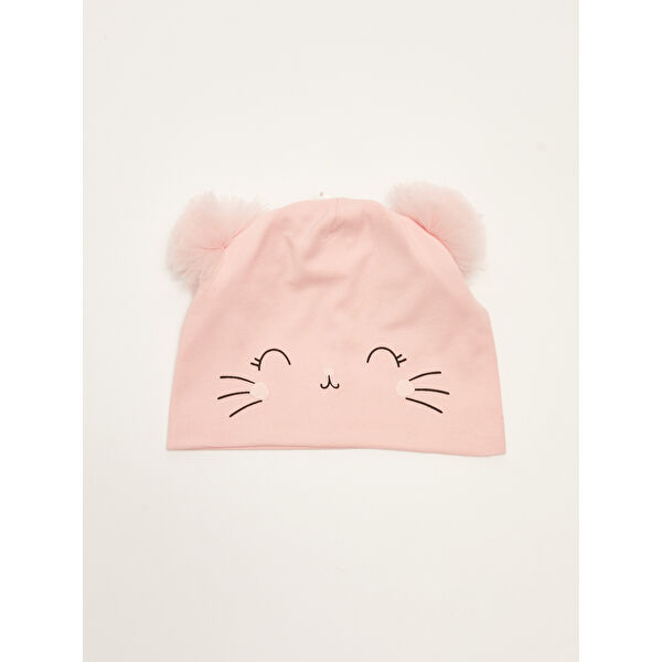 Baskılı Pamuklu Kız Bebek Bere