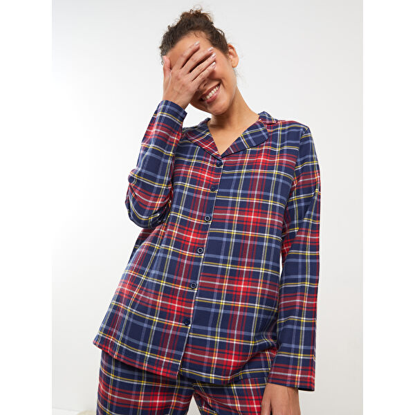 Gömlek Yaka Ekose Uzun Kollu Kadın Pijama Takımı