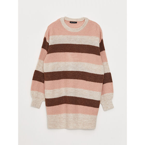 Bisiklet Yaka Renk Bloklu Uzun Kollu Kadın Triko Tunik Bisiklet Yaka Renk Bloklu Uzun Kollu Kadın Triko Tunik