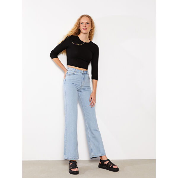 Yüksek Bel Standart Fit Düz Cep Detaylı Kadın Jean Pantolon