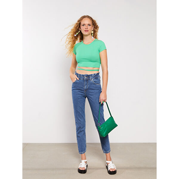 Yüksek Bel Standart Fit Düz Cep Detaylı Kadın Jean Pantolon
