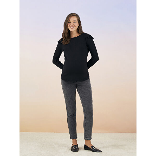 Karın Panelli Mom Fit Düz Hamile Rodeo Jean Pantolon Karın Panelli Mom Fit Düz Hamile Rodeo Jean Pantolon