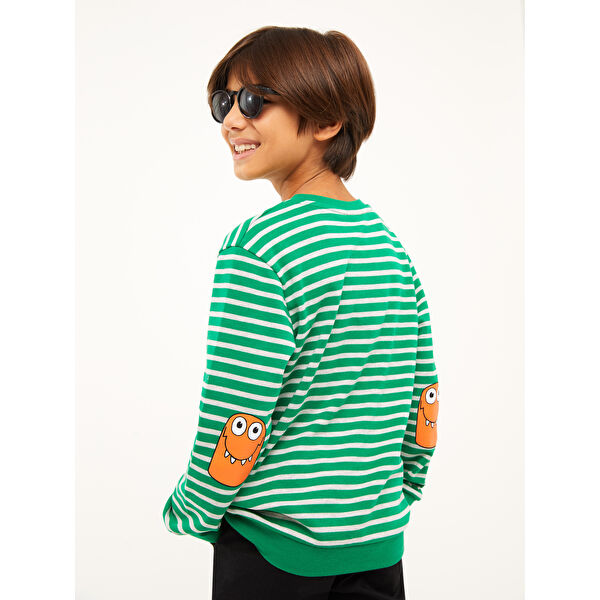 Bisiklet Yaka Çizgili Uzun Kollu Pamuklu Erkek Çocuk Tişört