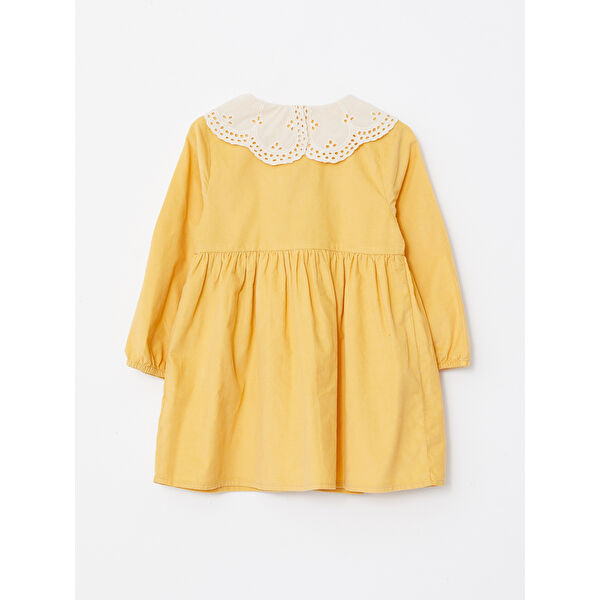 Bebe Yaka Uzun Kollu Kız Bebek Kadife Elbise