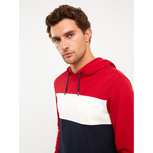 Kapüşonlu Uzun Kollu Renk Bloklu Erkek Sweatshirt Kapüşonlu Uzun Kollu Renk Bloklu Erkek Sweatshirt