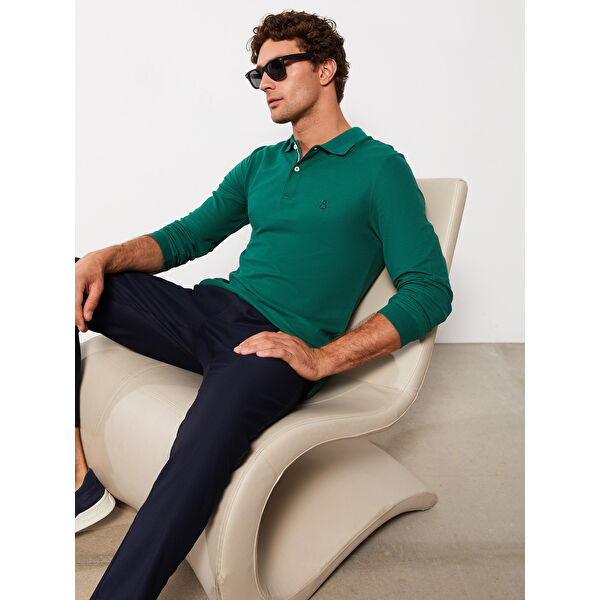 Polo Yaka Uzun Kollu Pike Erkek Sweatshirt