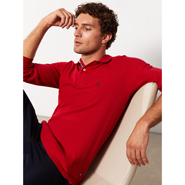 Polo Yaka Uzun Kollu Pike Erkek Sweatshirt