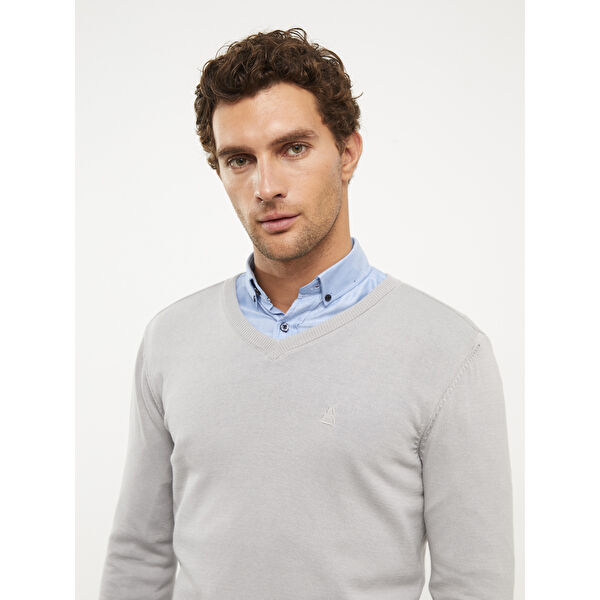 V Yaka Uzun Kollu Basic İnce Erkek Triko Kazak