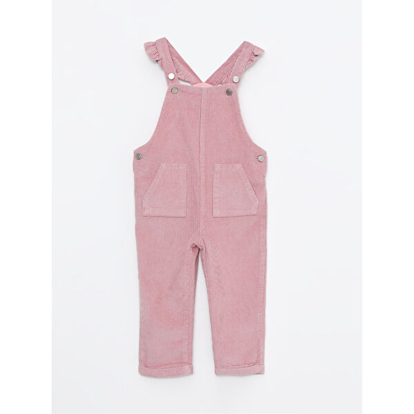 Kare Yaka Askılı Kadife Kız Bebek Salopet