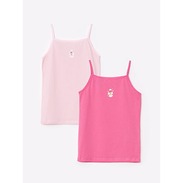 Kare Yaka Baskılı Askılı Pamuklu Kız Çocuk Atlet 2'li Kare Yaka Baskılı Askılı Pamuklu Kız Çocuk Atlet 2'li