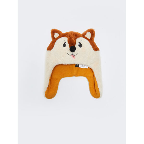 3D Aplike Detaylı Pelüş Erkek Çocuk Kar Şapkası