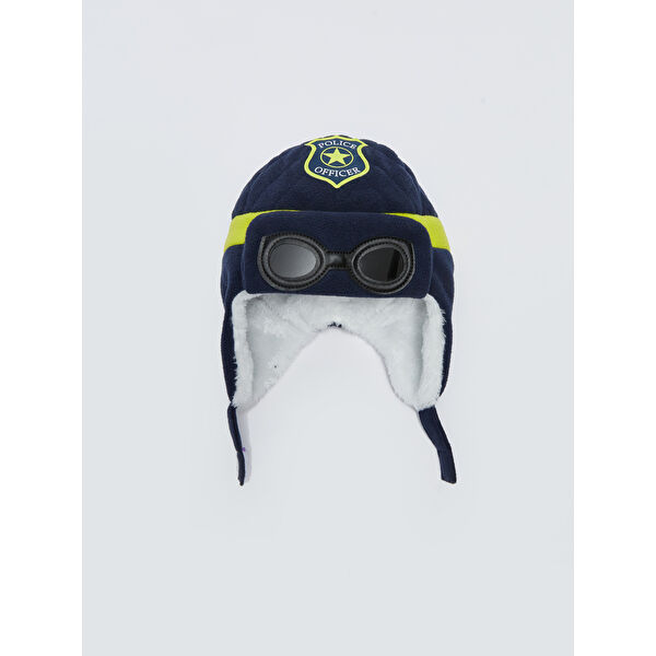 Gözlük Nakışlı Erkek Çocuk Kar Şapkası