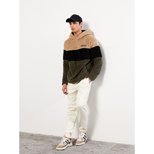Kapüşonlu Uzun Kollu Renk Bloklu Pelüş Erkek Sweatshirt Kapüşonlu Uzun Kollu Renk Bloklu Pelüş Erkek Sweatshirt